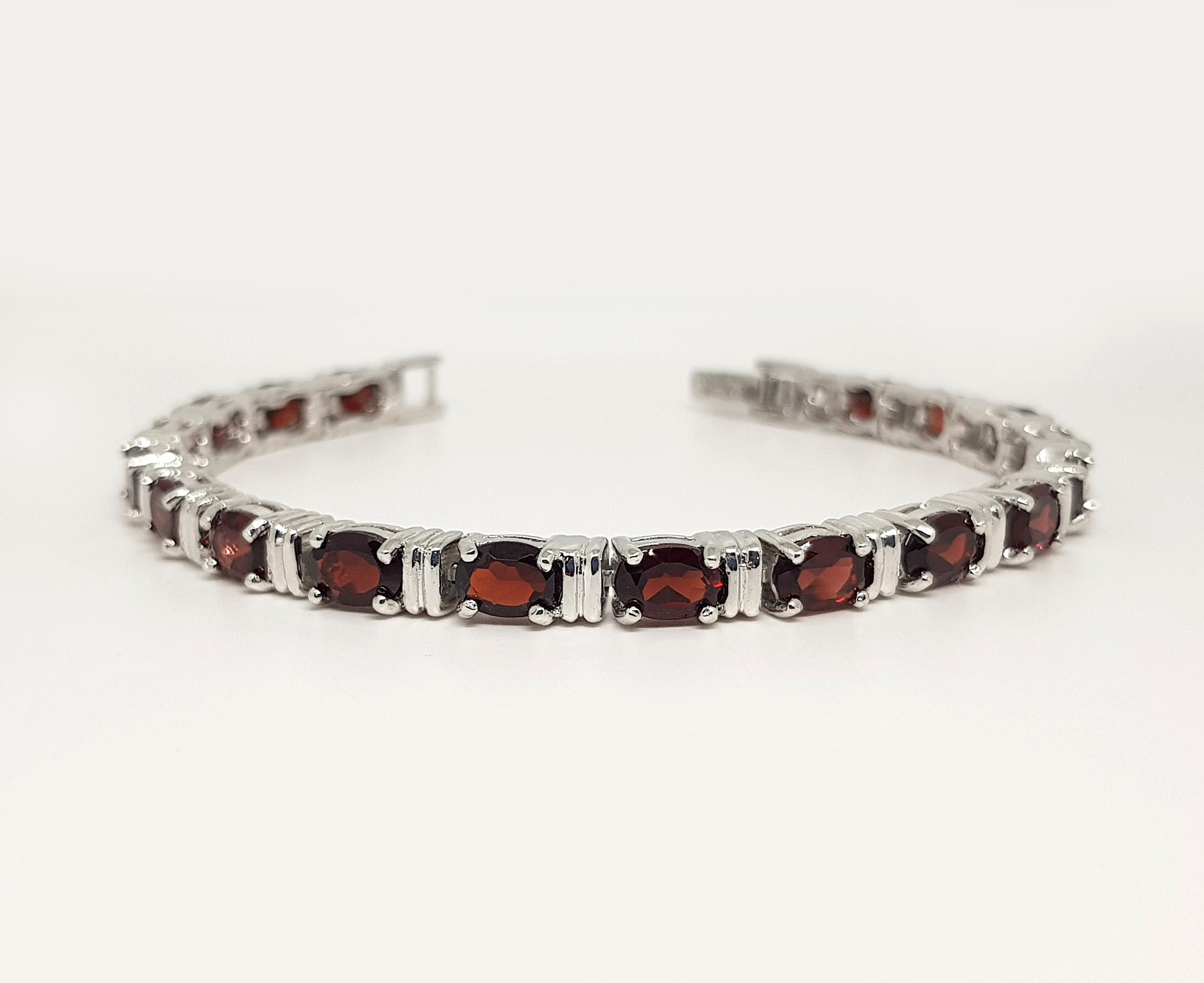 Garnet Tennis Bracelet in 925 Sterling Silver Garnet Jewelry - Etsy