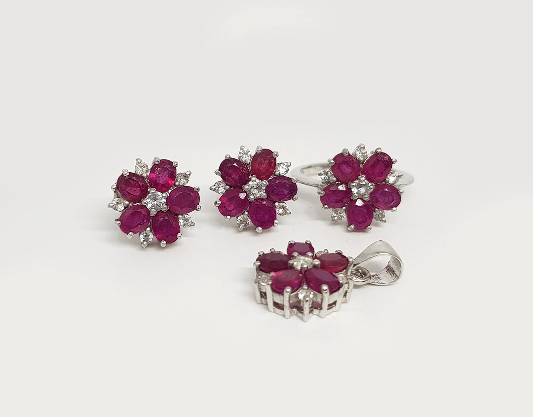 Genuine Ruby Gemstone Jewelry Set in 925 Sterling Silver, Ruby Jewelry ...