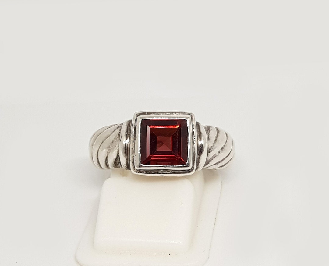 Square Garnet Ring in 925 Sterling Silver-statement Ring-gift for Her ...