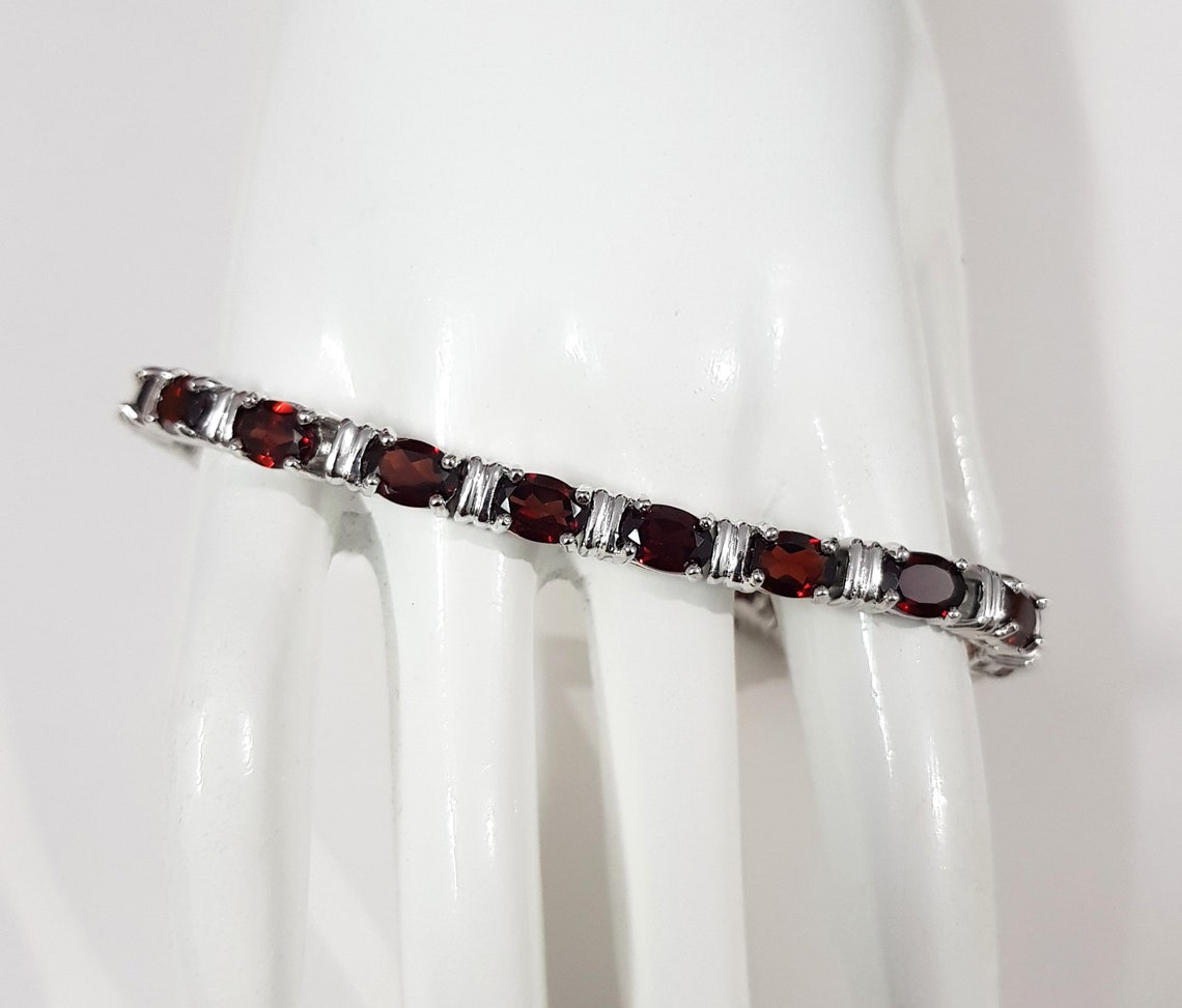 Garnet Tennis Bracelet in 925 Sterling Silver Garnet Jewelry | Etsy