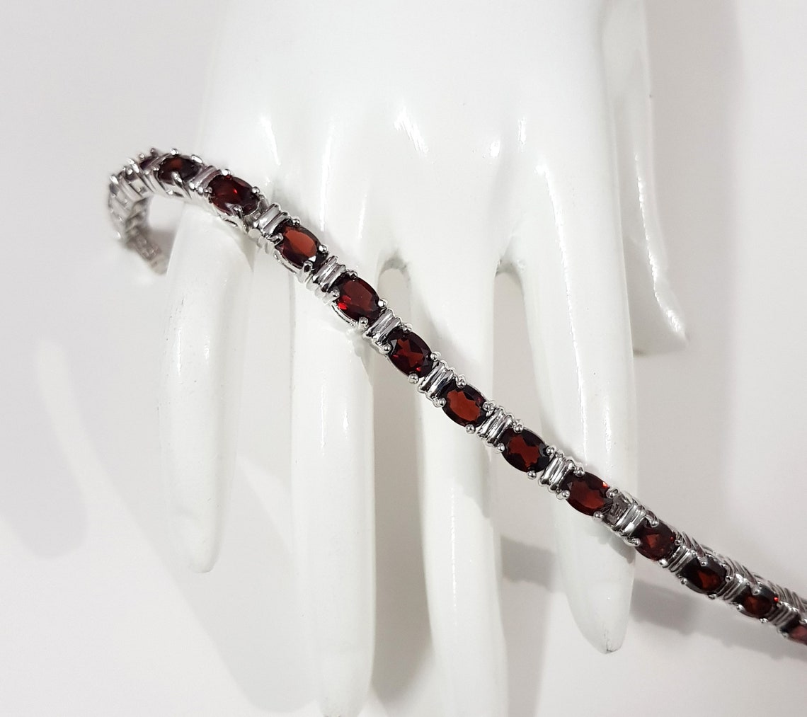 Garnet Tennis Bracelet in 925 Sterling Silver Garnet Jewelry | Etsy