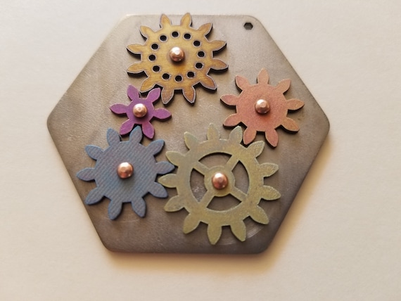 Working Fidget Gear Pendant Laser Cut Anodized Titanium | Etsy