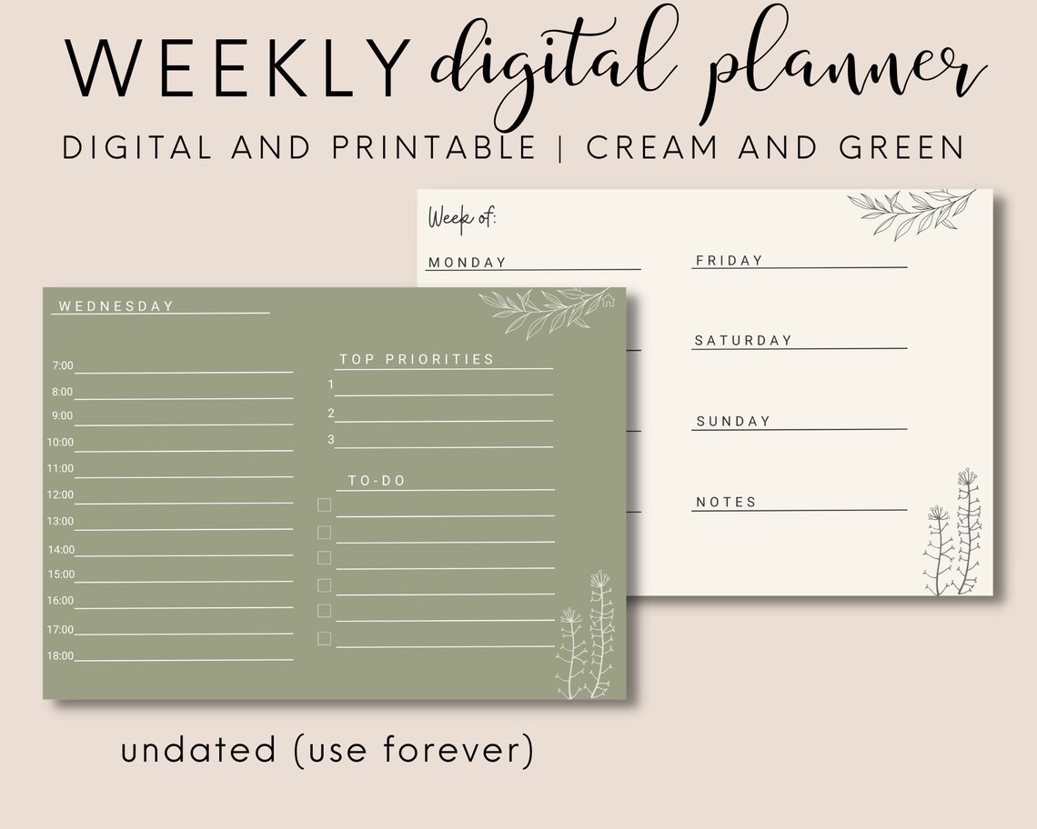 Weekly Digital Planner, Printable Weekly Planner, Digital Planner ...