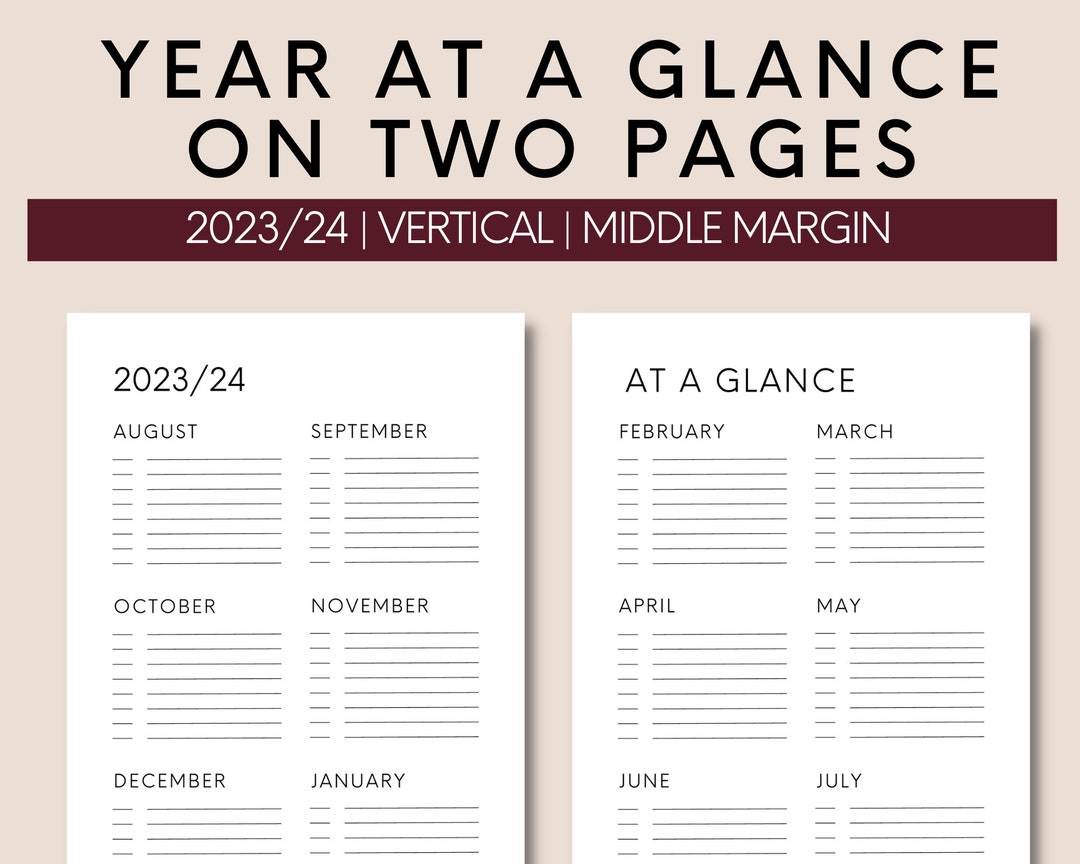 Mid Year 2023 2024 Year at A Glance, Calendar on Two Pages, 23/24 ...