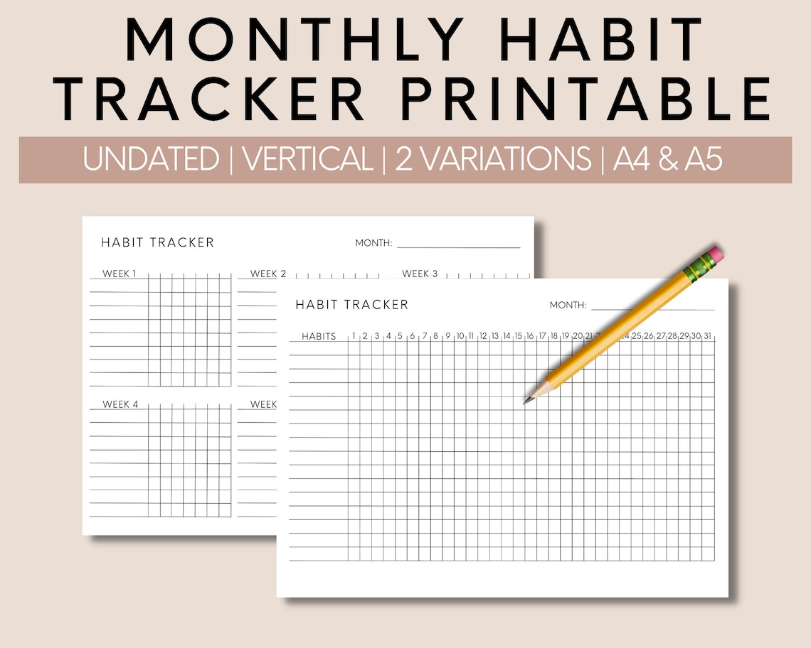 Monthly Habit Tracker Printable, Goal Tracker Printable, Habit Log ...