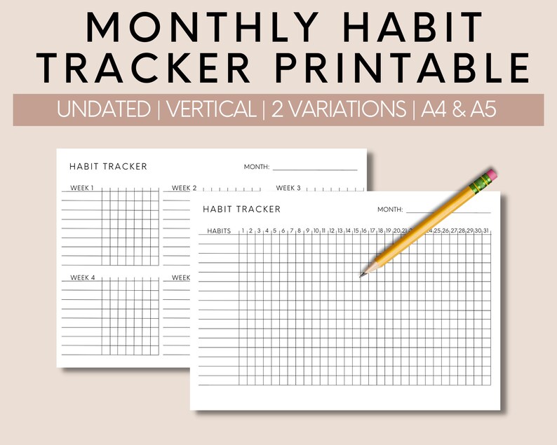 Monthly Habit Tracker Printable, Goal Tracker Printable, Habit Log ...