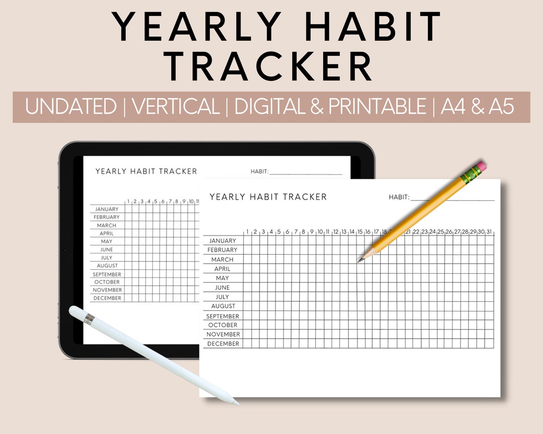 Digital Yearly Habit Tracker, Digital Goal Tracker Printable, Habit Log ...