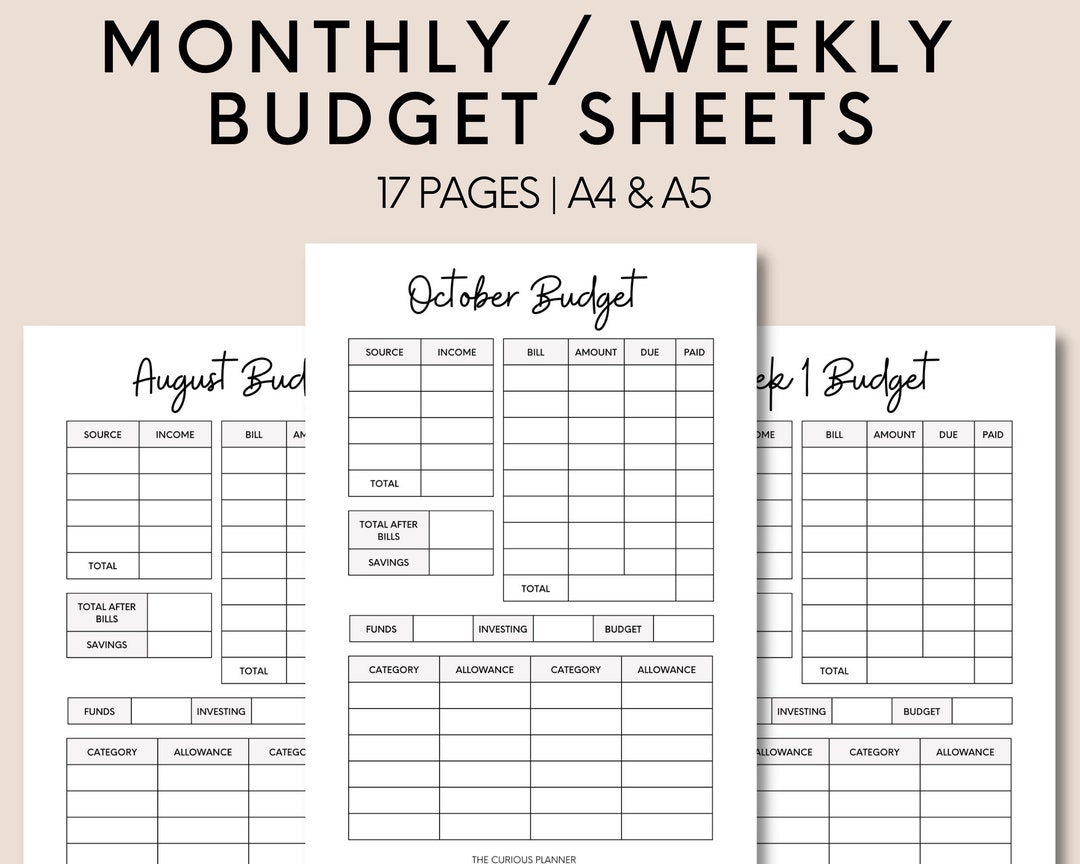 Monthly Budget Planner Printable, Weekly Budget Printable Pack, Budget ...