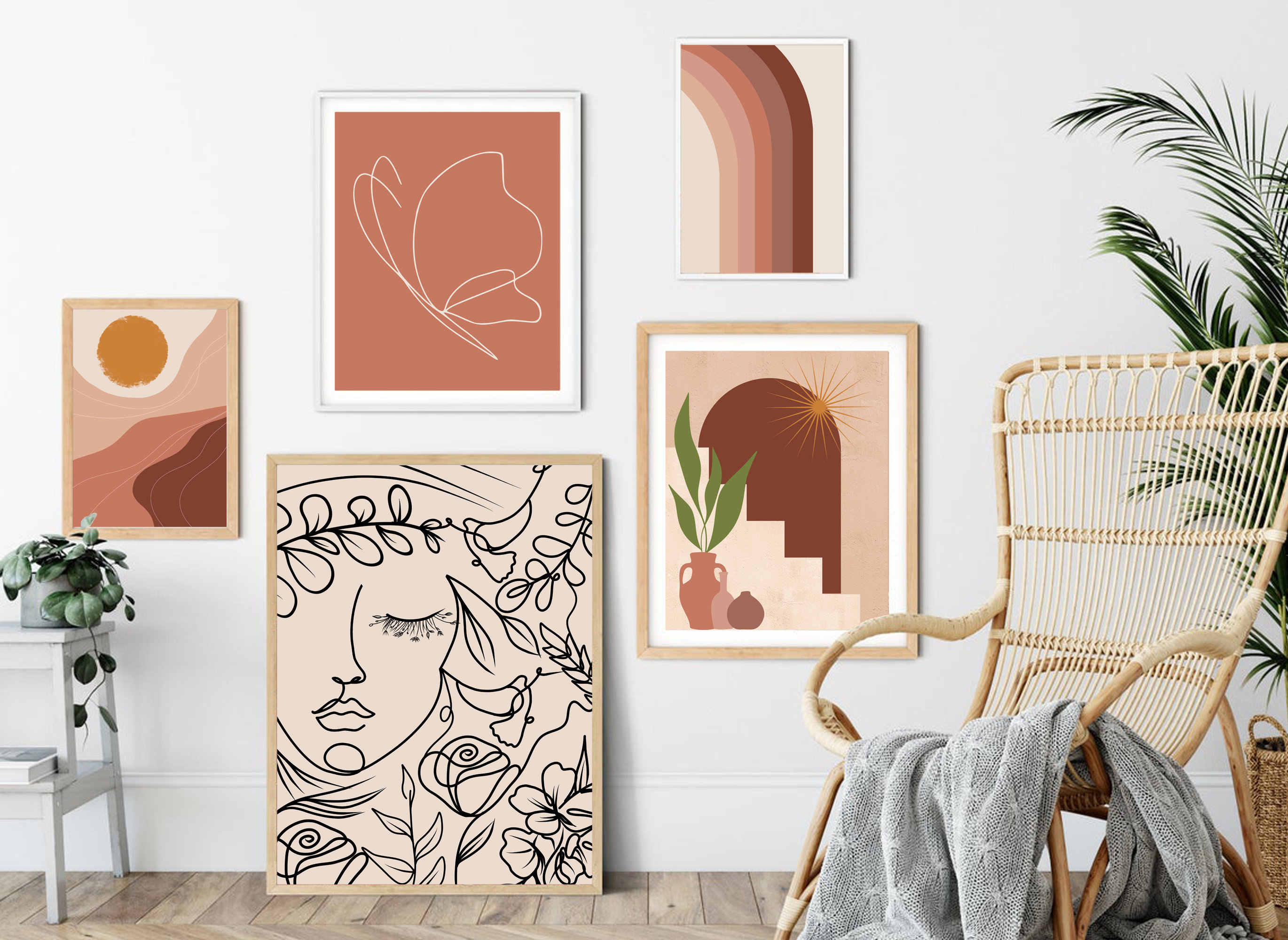 Wall Art Set of 5 Abstract Boho Art Set of 5 Prints Bundle | Etsy
