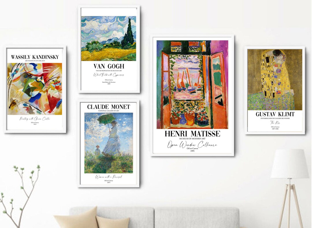 Famous Paintings Printable Set, Boho Art Set of 5 Prints Bundle, Wall ...