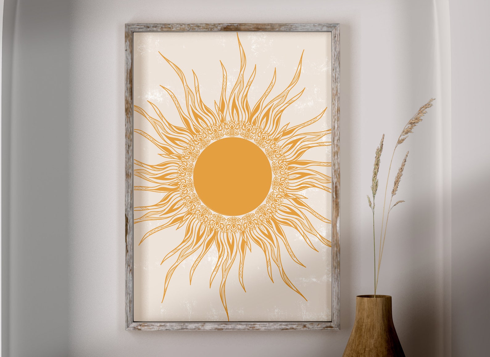 Printable Sun Wall Art, Sunburst Illustration, Mandala Sun, Hand Drawn ...