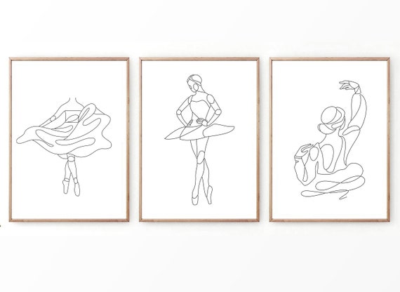 Line Art Ballerina Set of 3 Ballet Contour Drawing Fine Line | Etsy