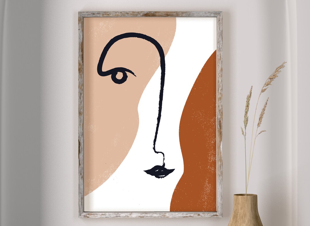 Line Art Woman Face Print, Black Lines, Continuous Drawing Face, Line ...