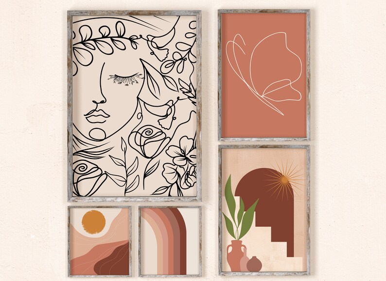 Wall Art Set of 5 Abstract Boho Art Set of 5 Prints Bundle - Etsy