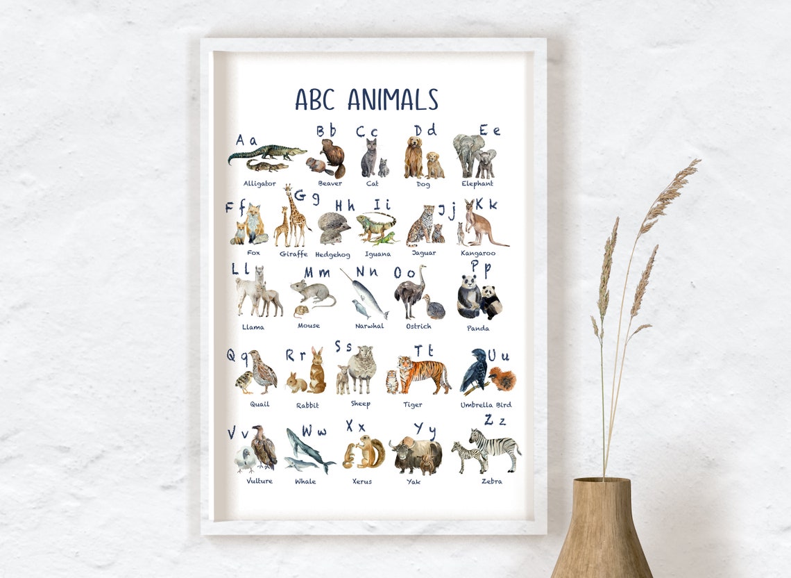 Alphabet Poster ABC Animals Wall Art Nursery ABC Printable - Etsy