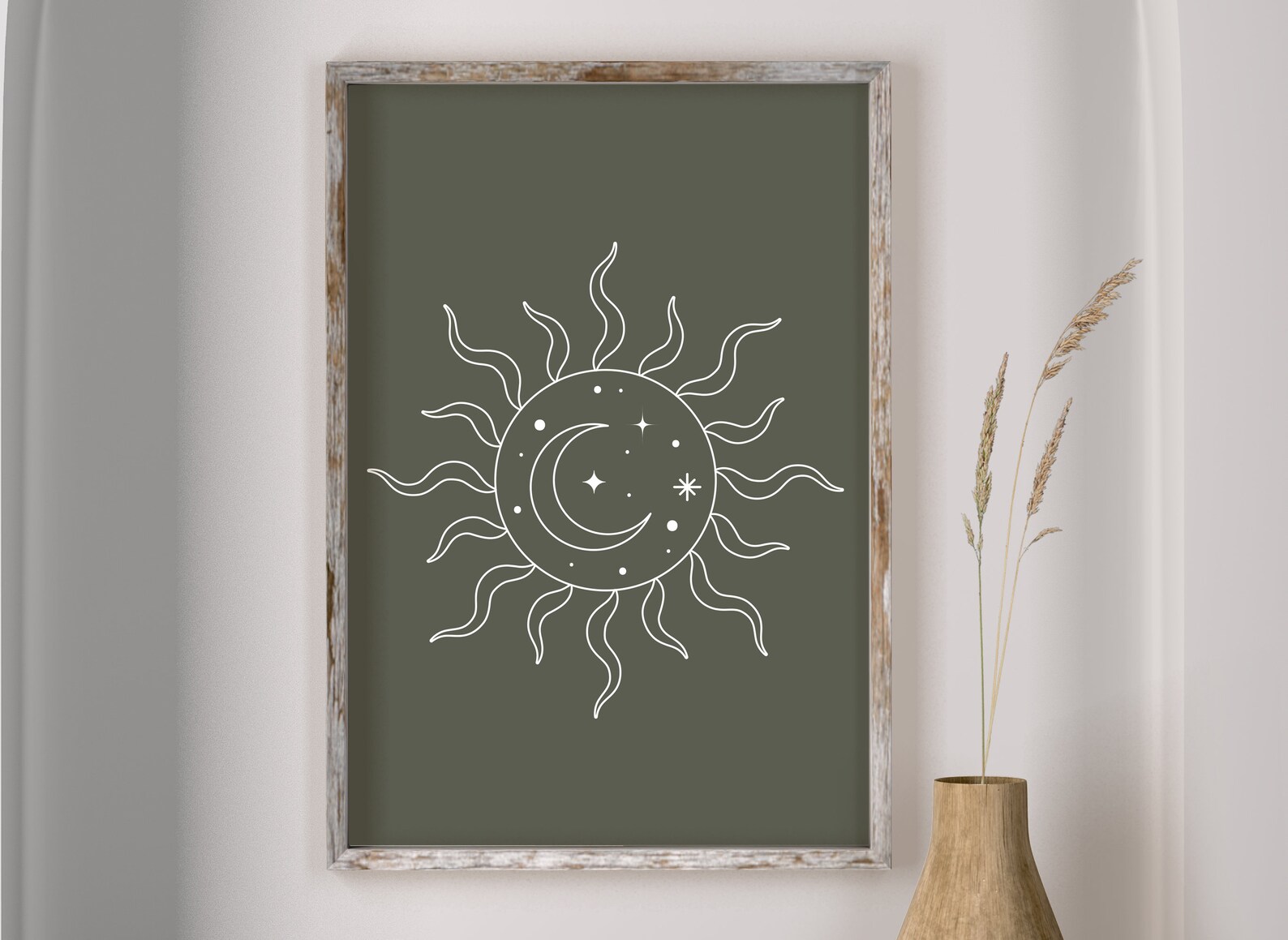 Wall Art Set of 5 Wall Decor Abstract Sun Moon Phase - Etsy