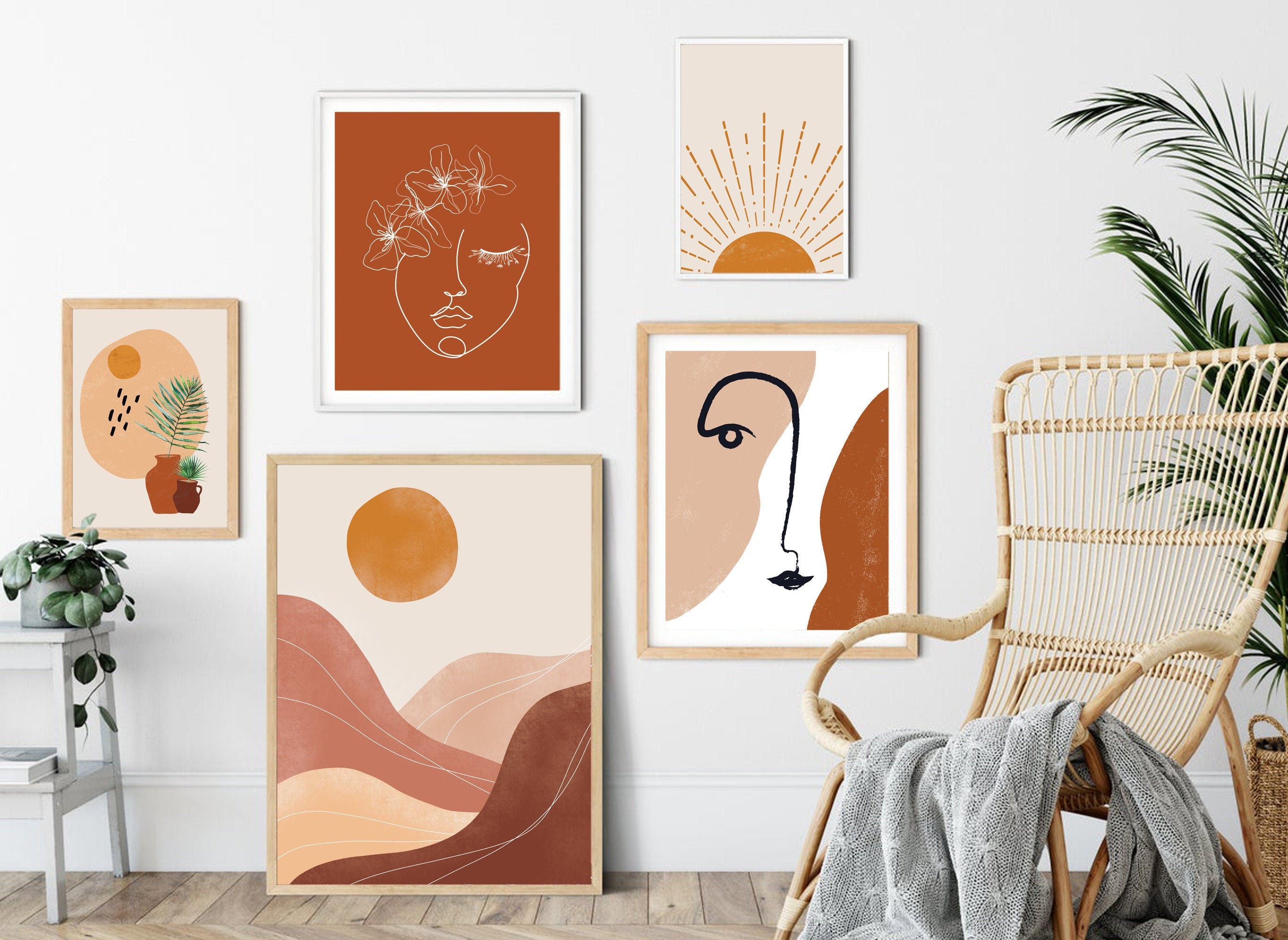 Boho Art Set of 5 Prints Bundle Wall Decor Line Art Gallery | Etsy