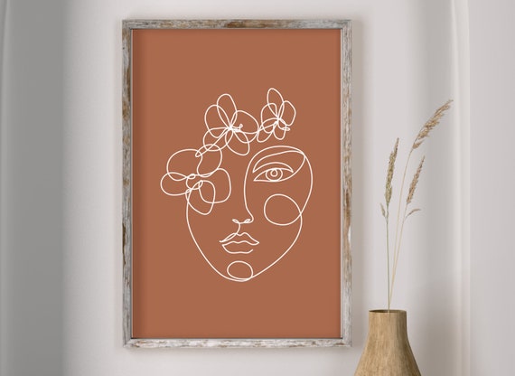 One Line Woman Head of Flowers Art Print Line Art Woman With | Etsy