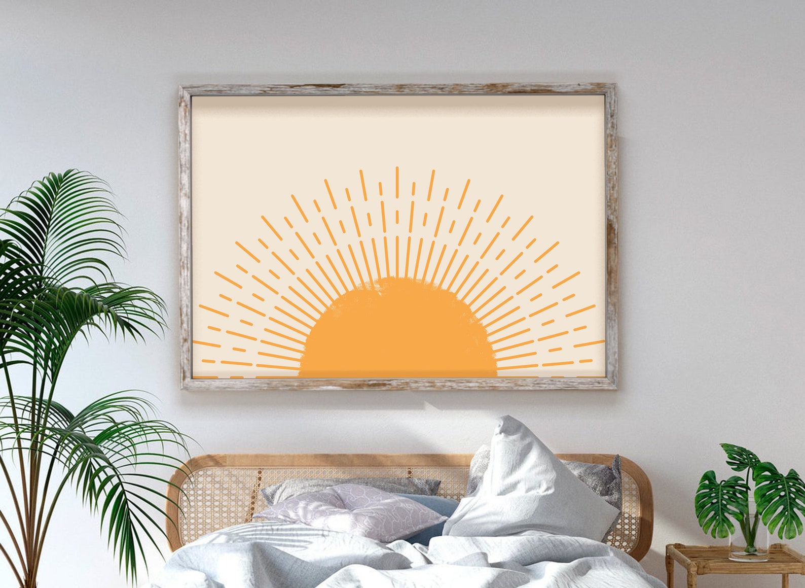 Boho Sun Print Horizontal, Yellow Sun Poster, Sun Wall Decor, Bedroom ...