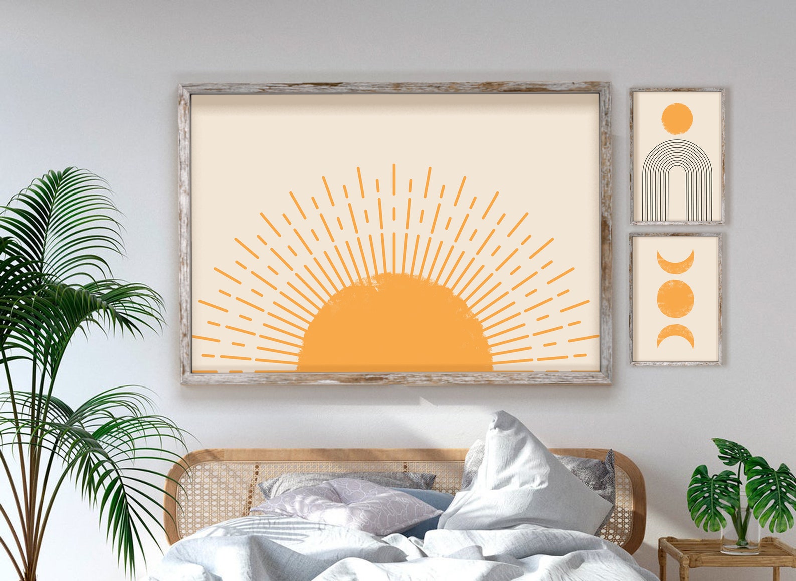 Boho Sun and Rainbow Print Set of 3 Yellow Sun Poster Sun - Etsy