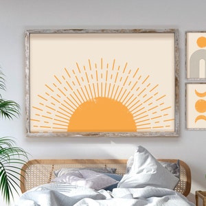 Boho Sun and Rainbow Print Set of 3, Yellow Sun Poster, Sun Wall Decor ...