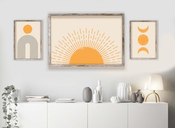 Boho Sun and Rainbow Print Set of 3 Yellow Sun Poster Sun | Etsy