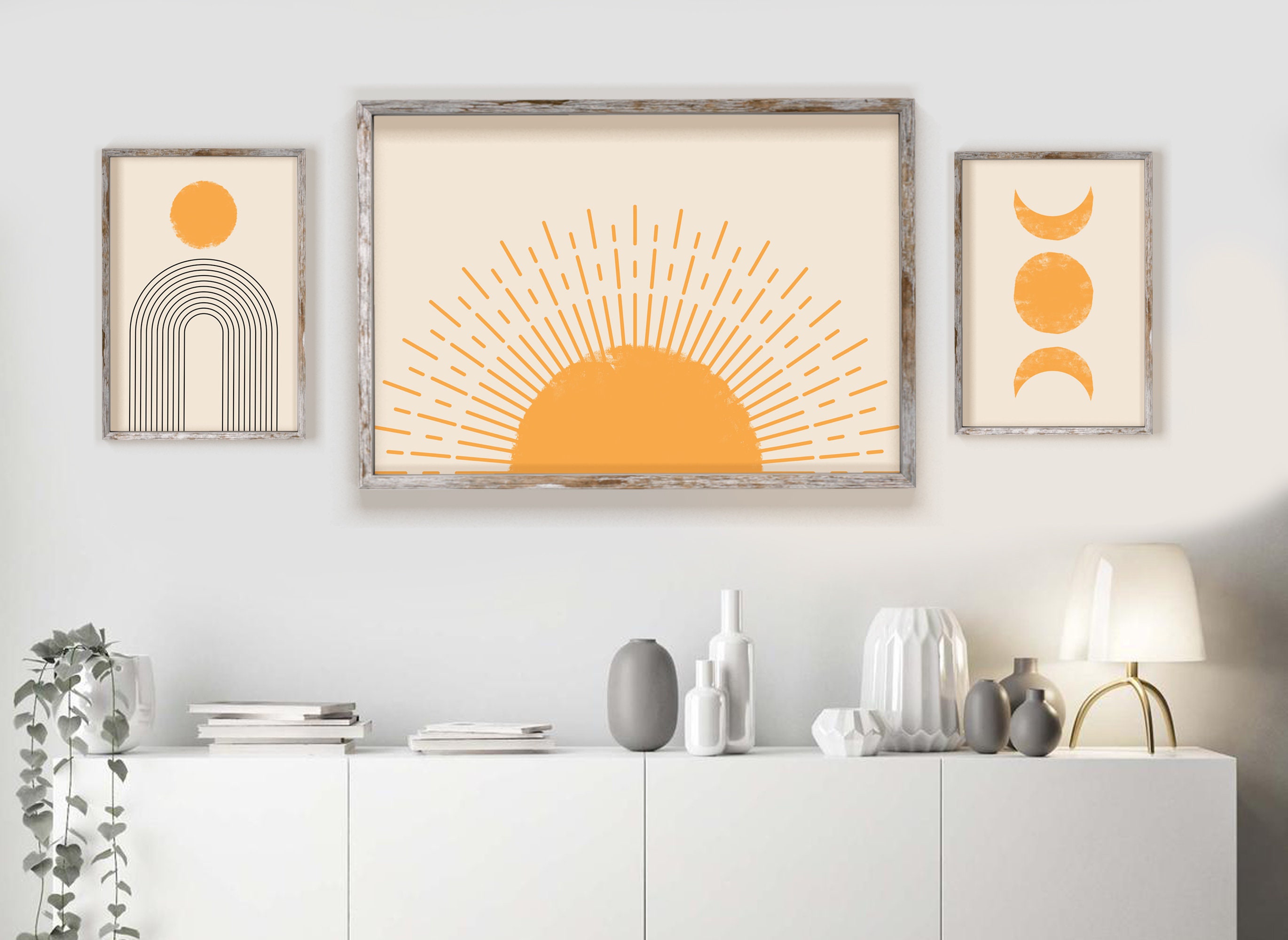 Boho Sun and Rainbow Print Set of 3 Yellow Sun Poster Sun - Etsy