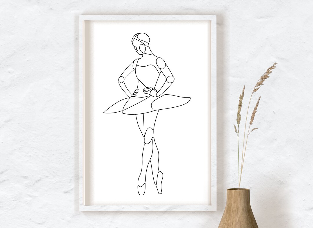 Line Art Ballerina, Ballet Contour Drawing, Fine Line Ballerina, Single ...