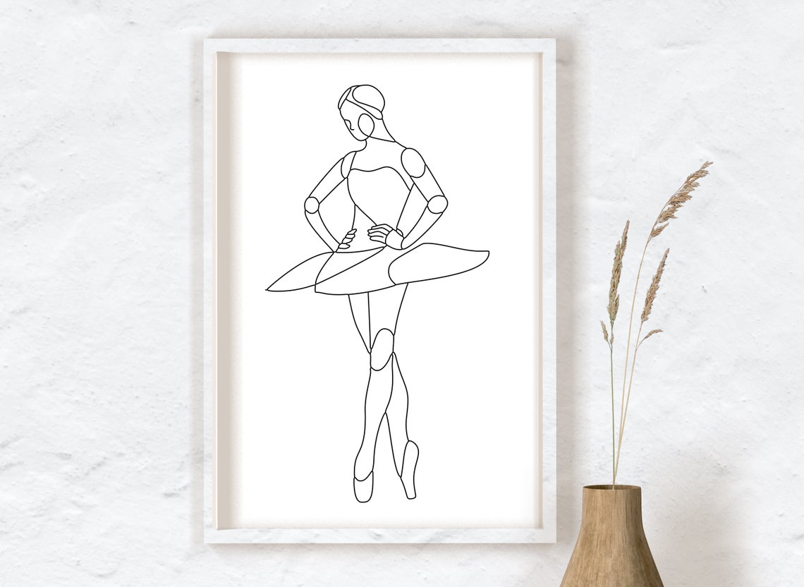 Line Art Ballerina Set of 3, Ballet Contour Drawing, Fine Line ...