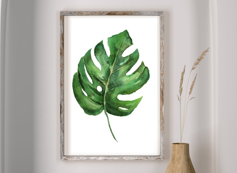 Tropical Wall Art Set of 3 Monstera Leaf Watercolor Leaves | Etsy