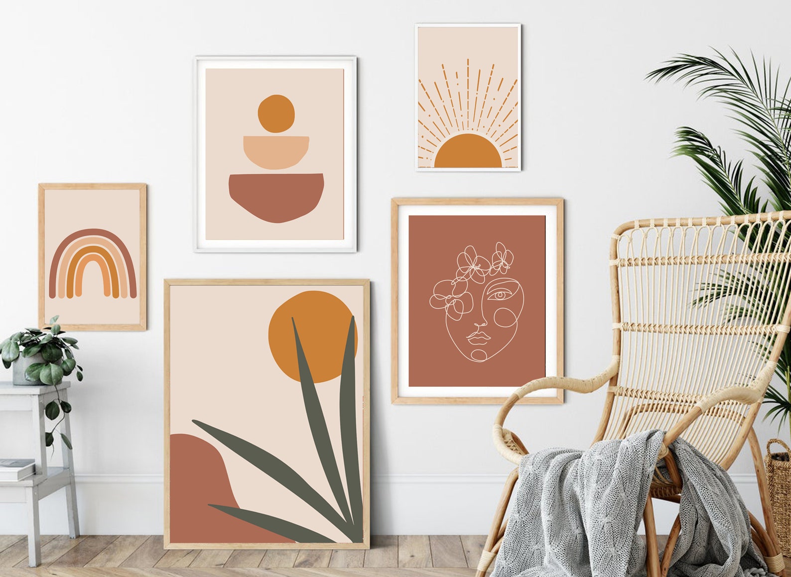 Wall Art Set of 5, Abstract Boho Art Set of 5 Prints Bundle, Terracotta ...