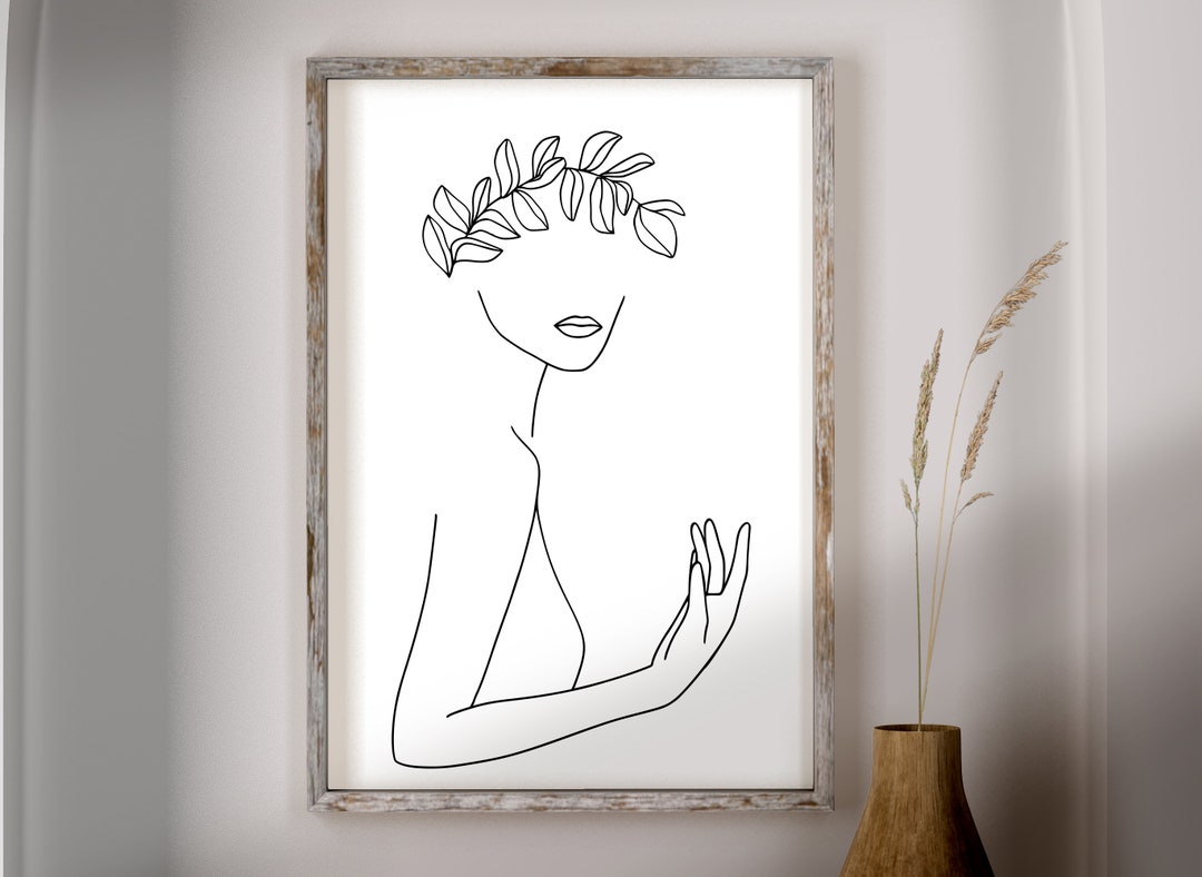 Line Art Woman Face Print, Woman With Butterfly Line Art Print, Female ...