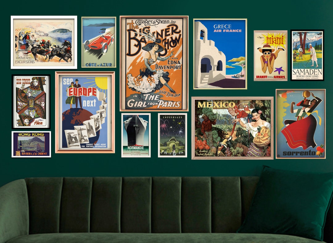 Vintage Travel Posters, Retro Poster Set, Eclectic Wall Art, Poster ...
