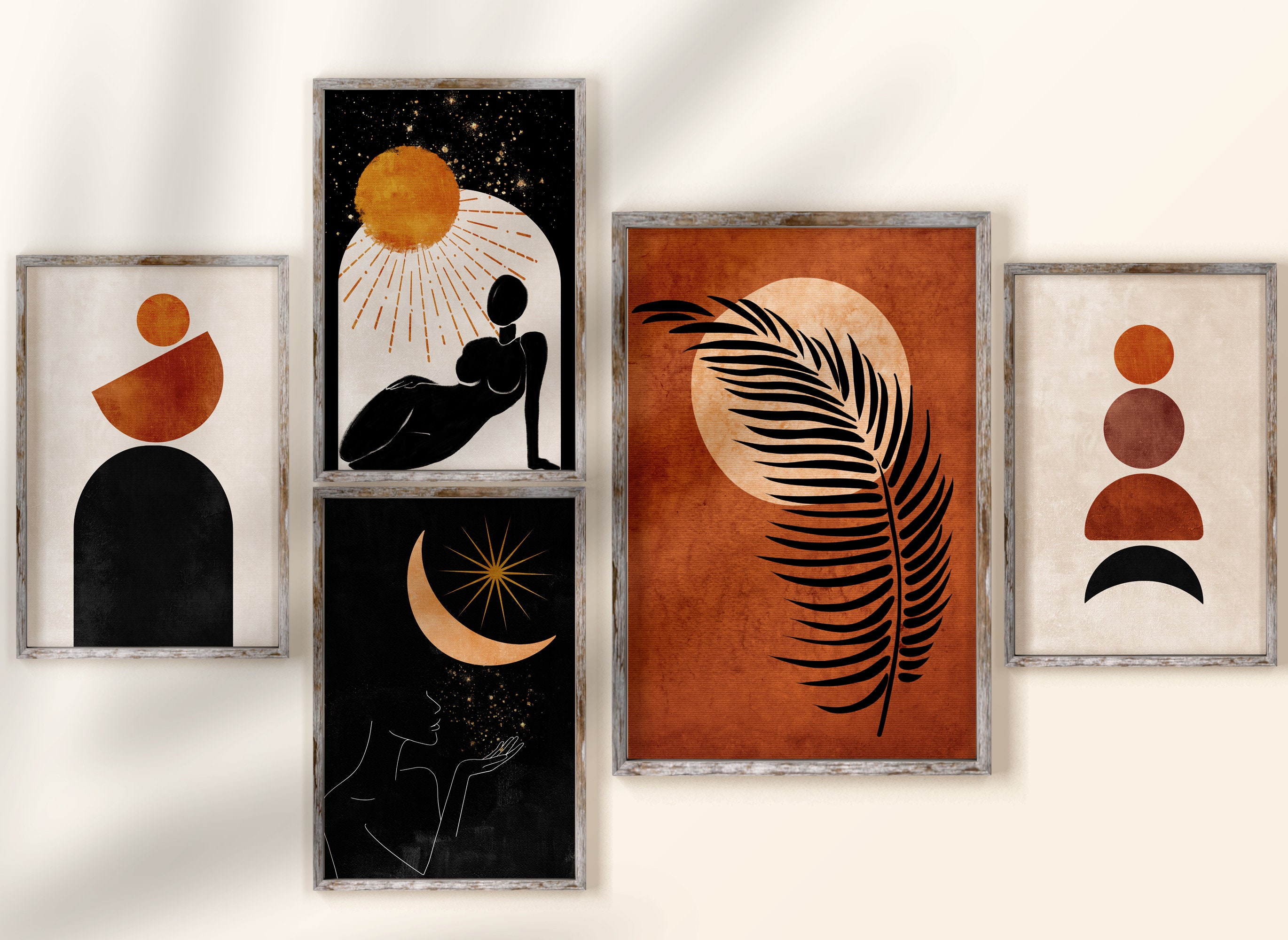 Boho Wall Art Set of 5, Printable Wall Art, Terracotta Prints, Rust ...