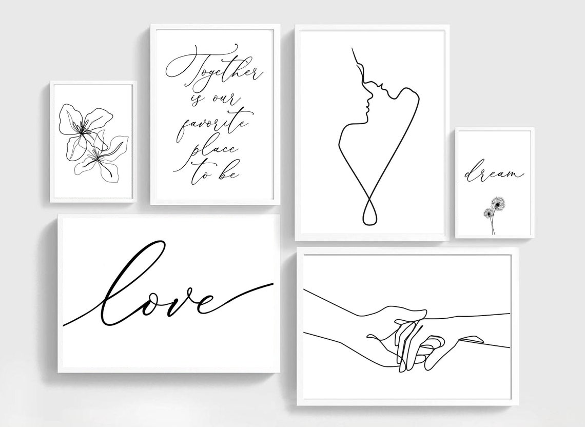 Bedroom Wall Art Set of 6 Couple Line Art Minimal Bedroom - Etsy