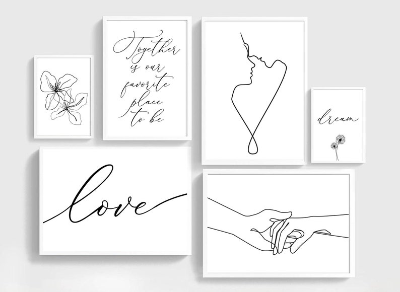 Bedroom Wall Art Set of 6 Couple Line Art Minimal Bedroom - Etsy