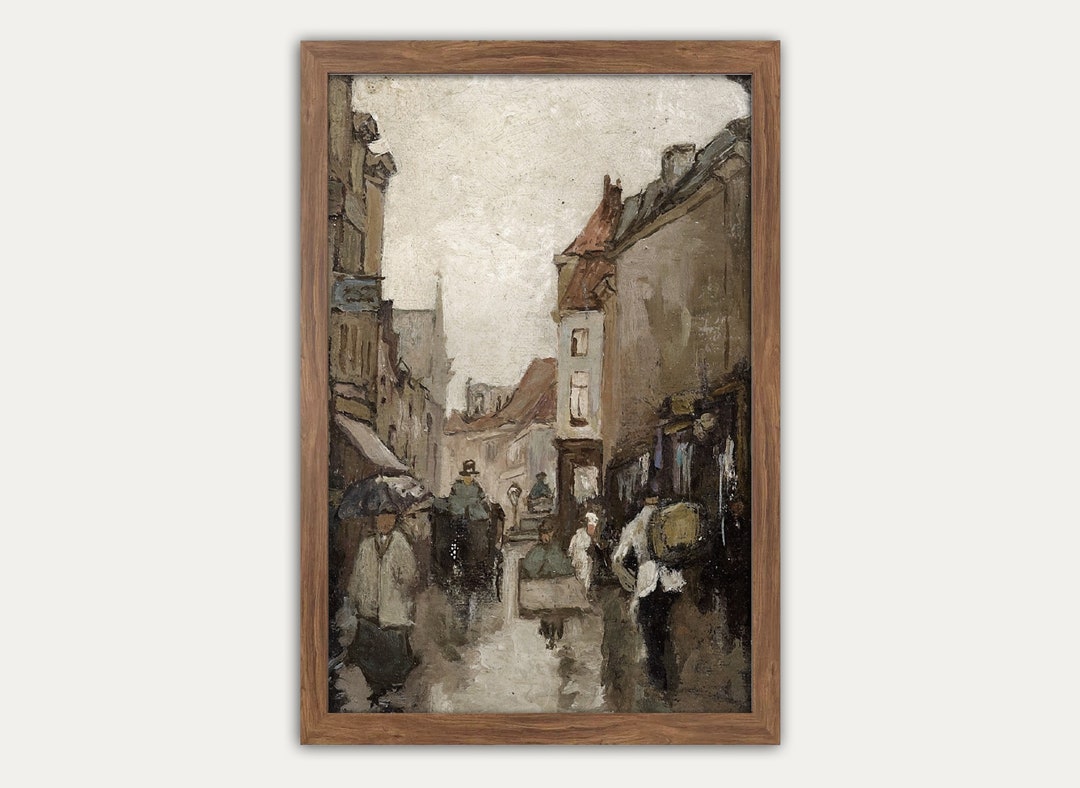 Vintage Paris Street Wall Art, Oil Painting, Architecture Cityscape ...
