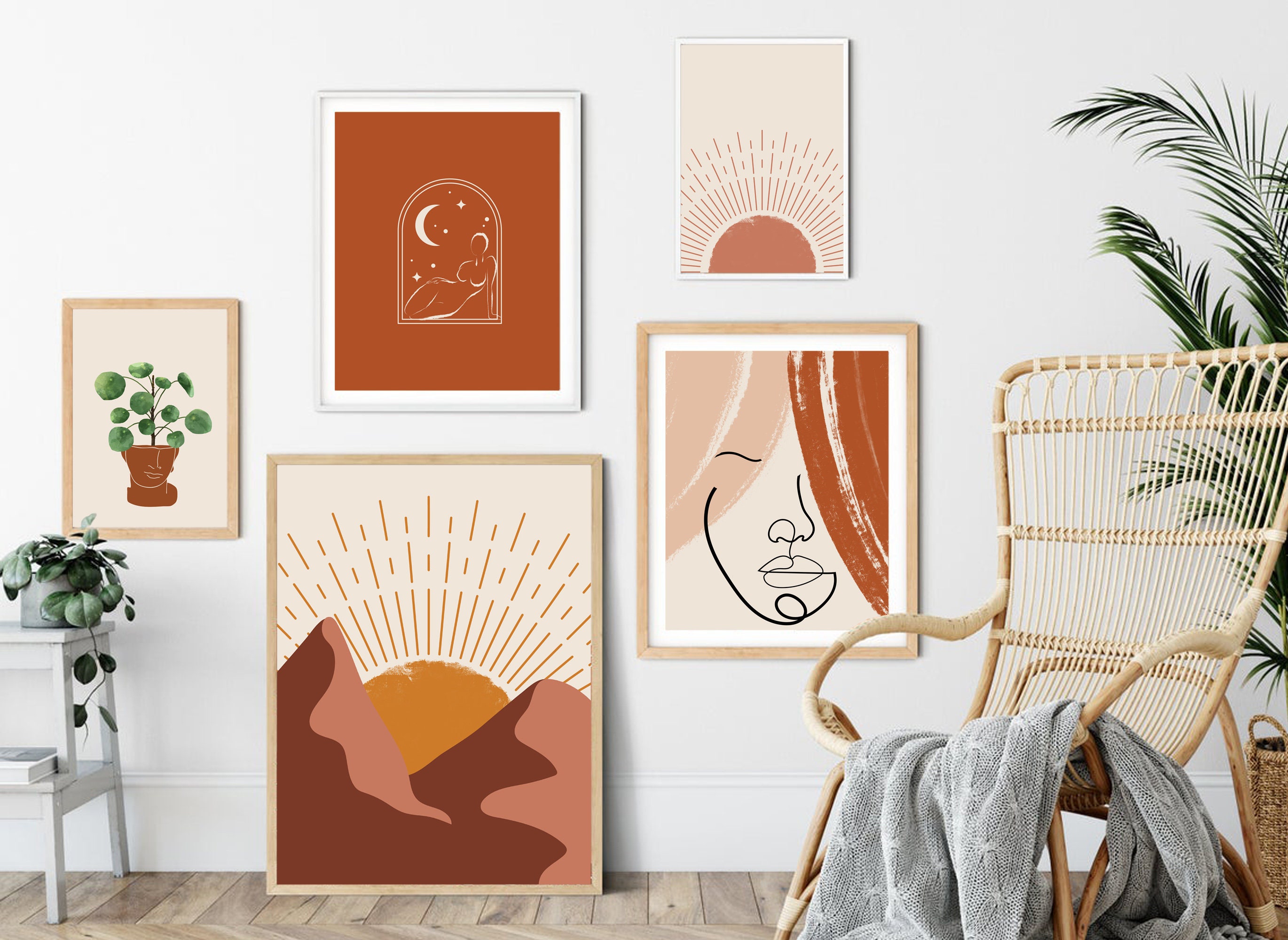 Wall Art Set of 5 Abstract Boho Art Set of 5 Prints Bundle | Etsy