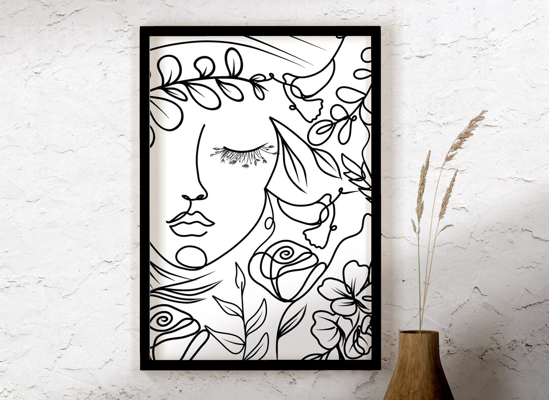 Female Face Line Art, Line Art Face, Minimalist Woman Line Drawing ...