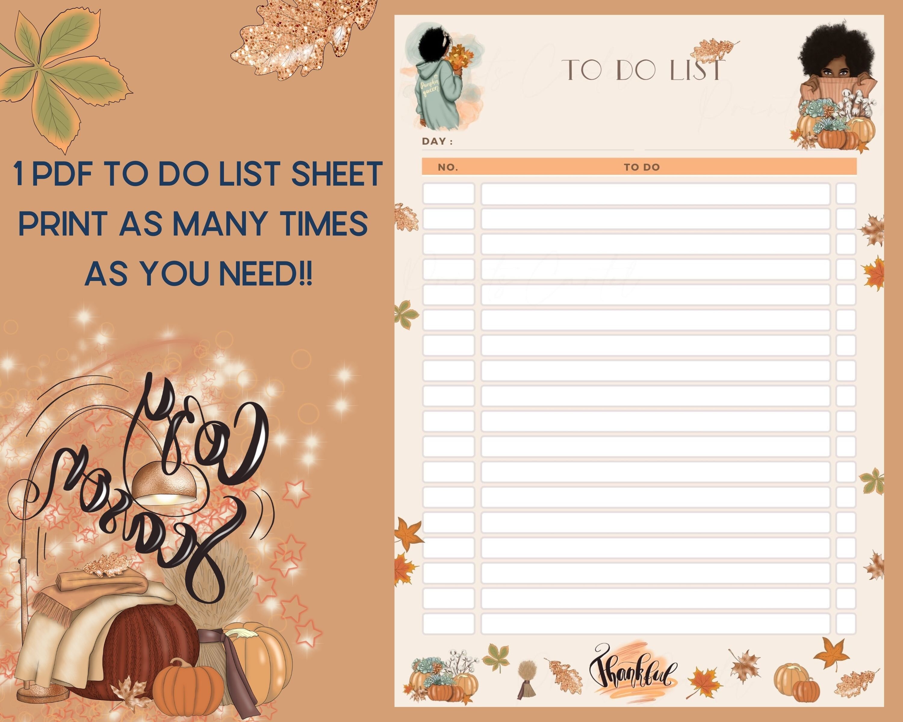 Autumn Queen to Do List PDF Printable Black Woman Fall to Do List Cute ...