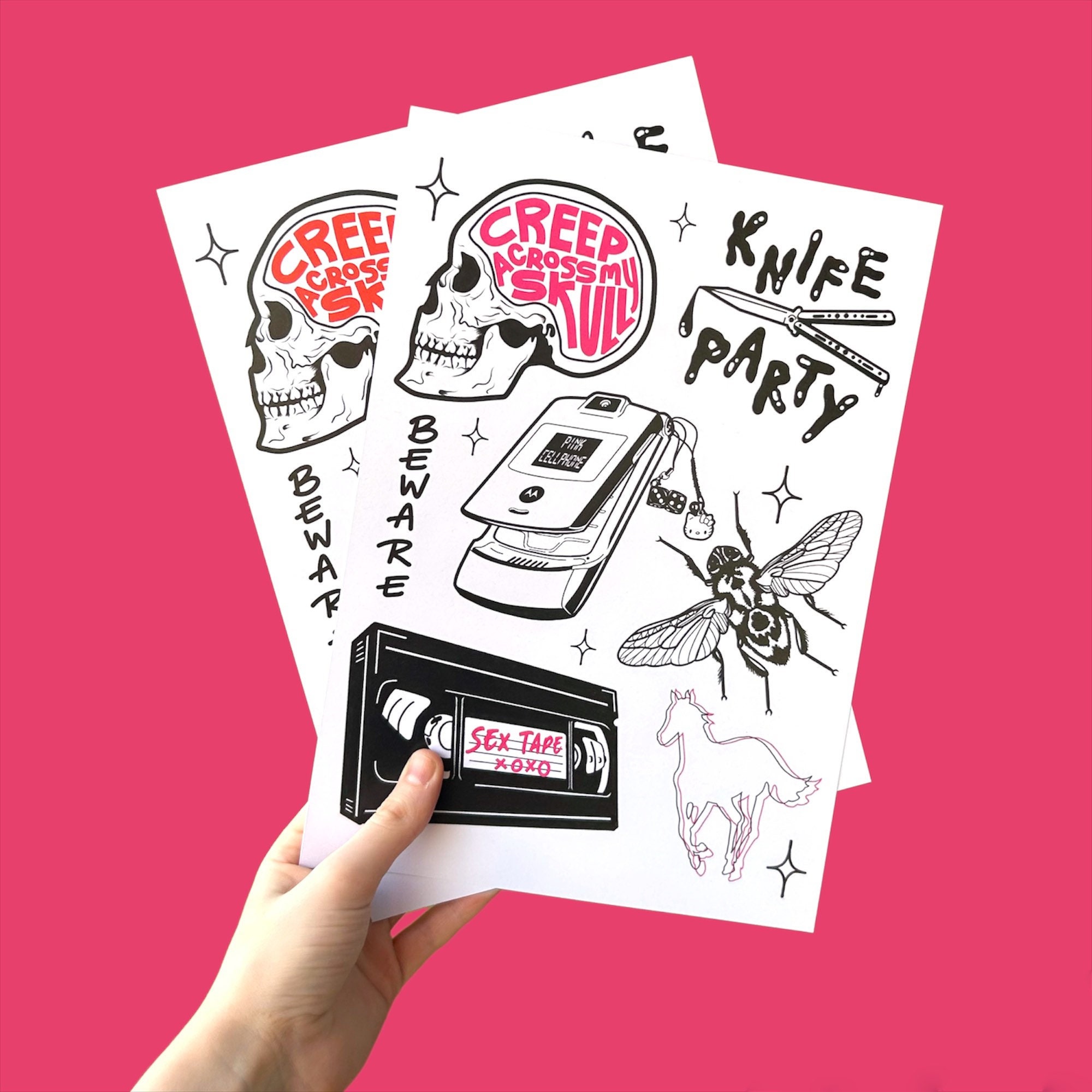 Deftones Tattoo Flash Print (A4 in Pink or Red) - Etsy