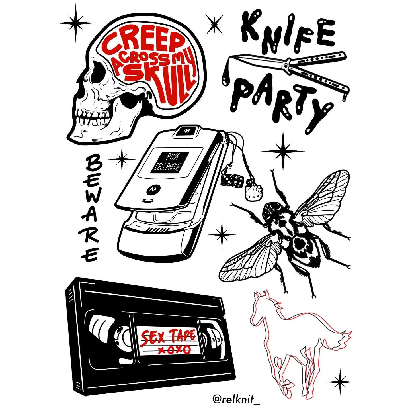 Deftones Tattoo Flash Print (A4 in Pink or Red) - Etsy