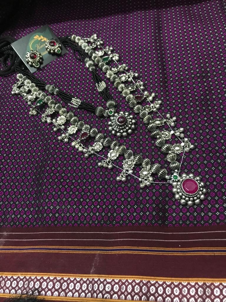 Oxidized Handmade Maharashtrian Saaj Necklace, Red Stone Mangalsutra ...