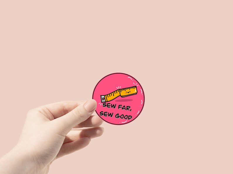Sew Far Sew Good Tape Measure Quilt Sticker Hand Drawn Sewing Stickers ...