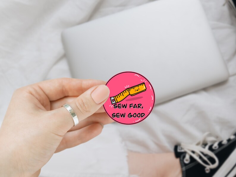 Sew Far Sew Good Tape Measure Quilt Sticker Hand Drawn Sewing Stickers ...