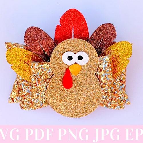 Digital SVG PDF DXF Turkey Hair Bow Template Thanksgiving - Etsy