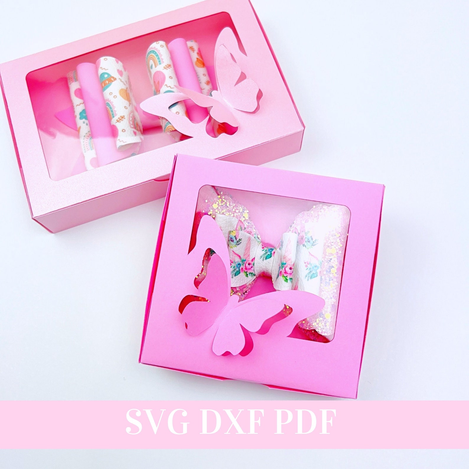 Butterfly Bow Box Template - Hair Bow Box SVG, PDF - Gift Box Template ...