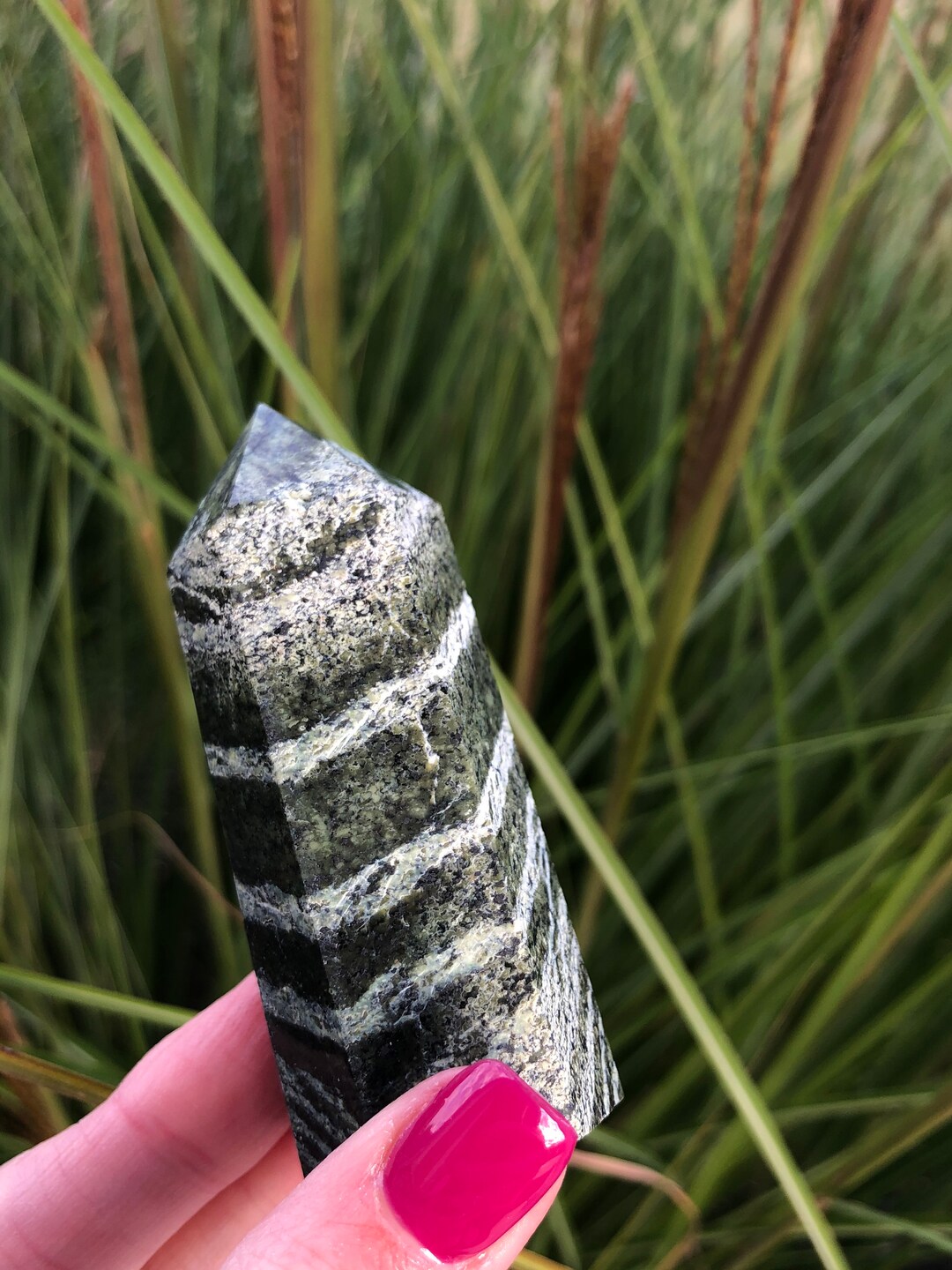 Green Zebra Jasper Tower With Silver Flash Silver Eye Serpentine Mini ...