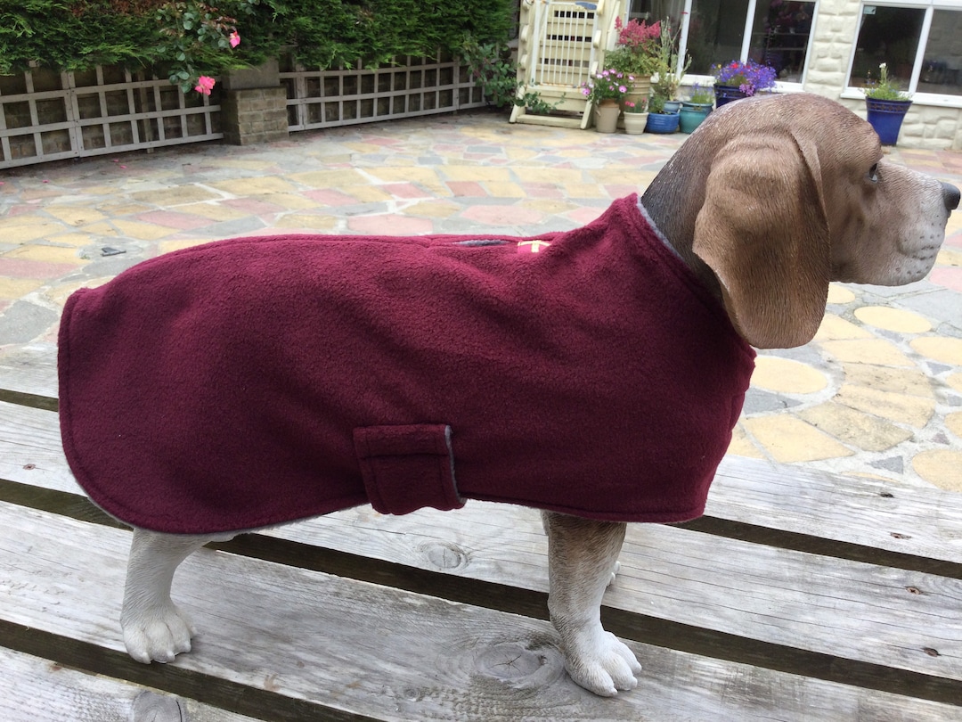 Made to Measure Burgundy & Grey Fleece Dog Coat With Harness Hole - Etsy UK