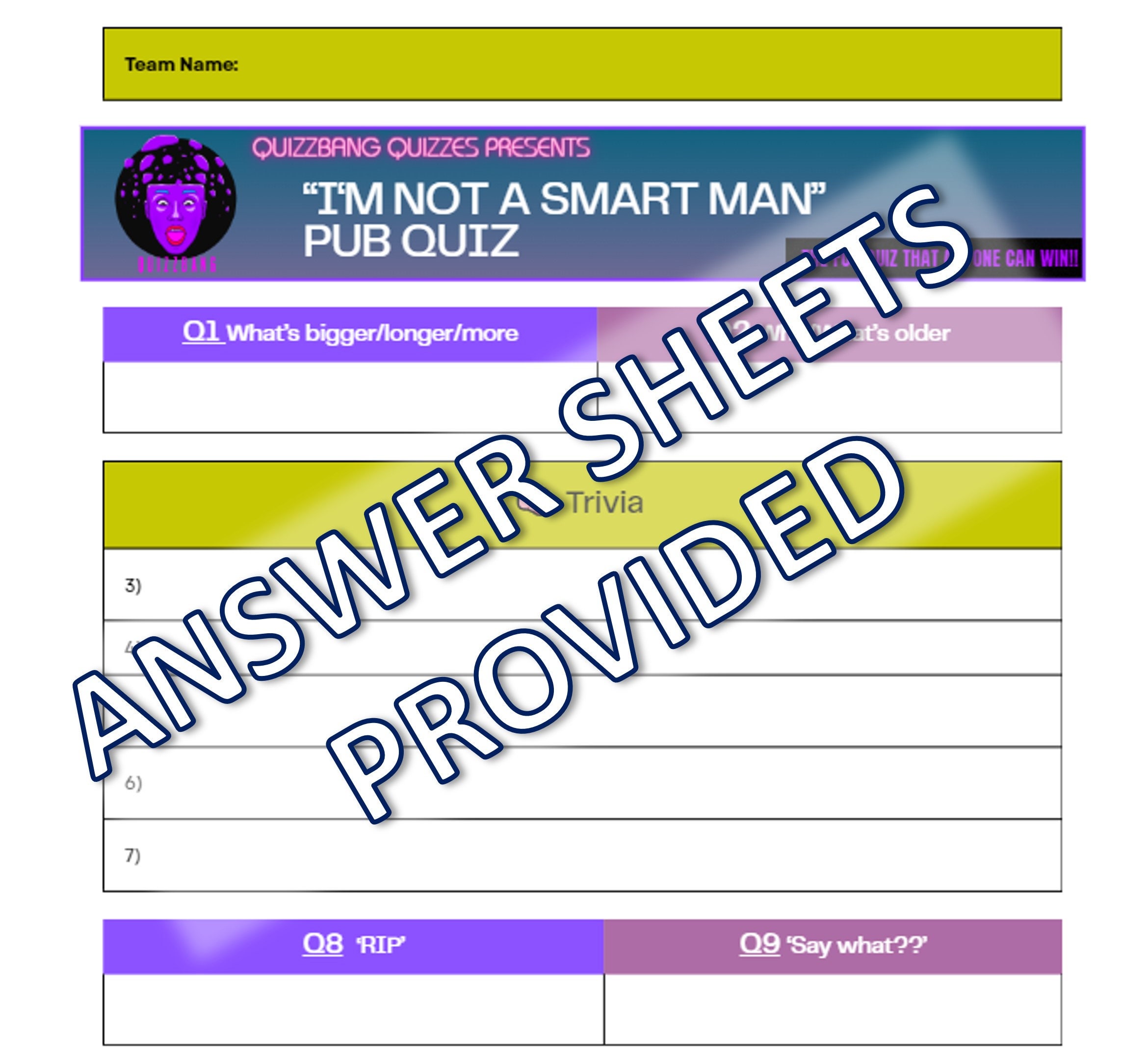 Template Answer Sheet - Etsy
